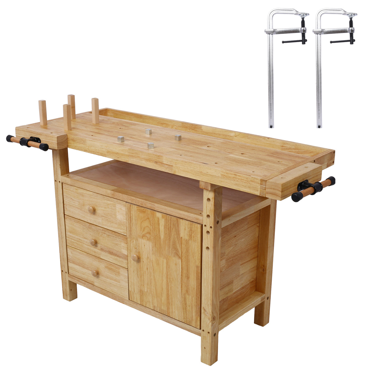 Wooden Workbench for Garage Workshop and Home with Bar Clamps Set 16 i ...