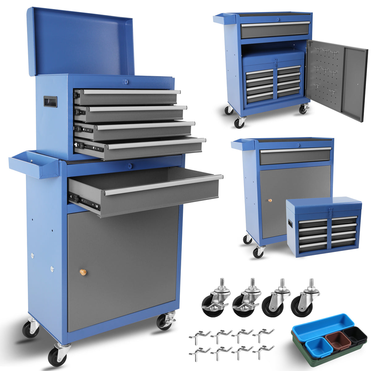 5-Drawer Rolling Tool Chest Storage Cabinet Cart na may Detachable Top ...