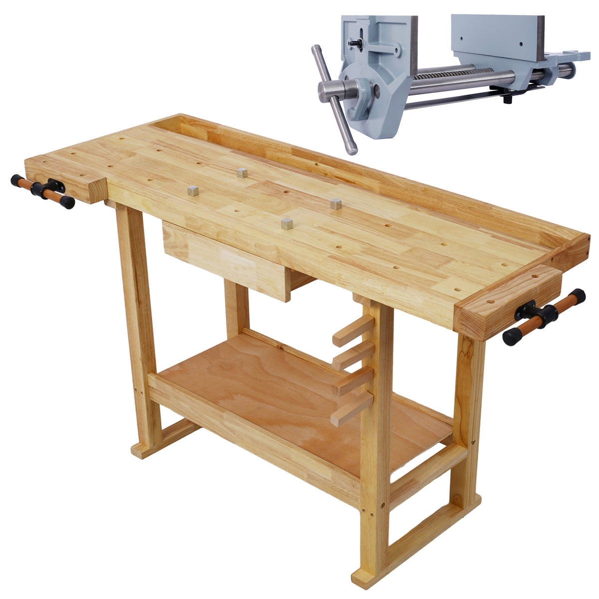 55-Inch Wooden Workbench for Garage Workshop and Home with Rapid Actio ...