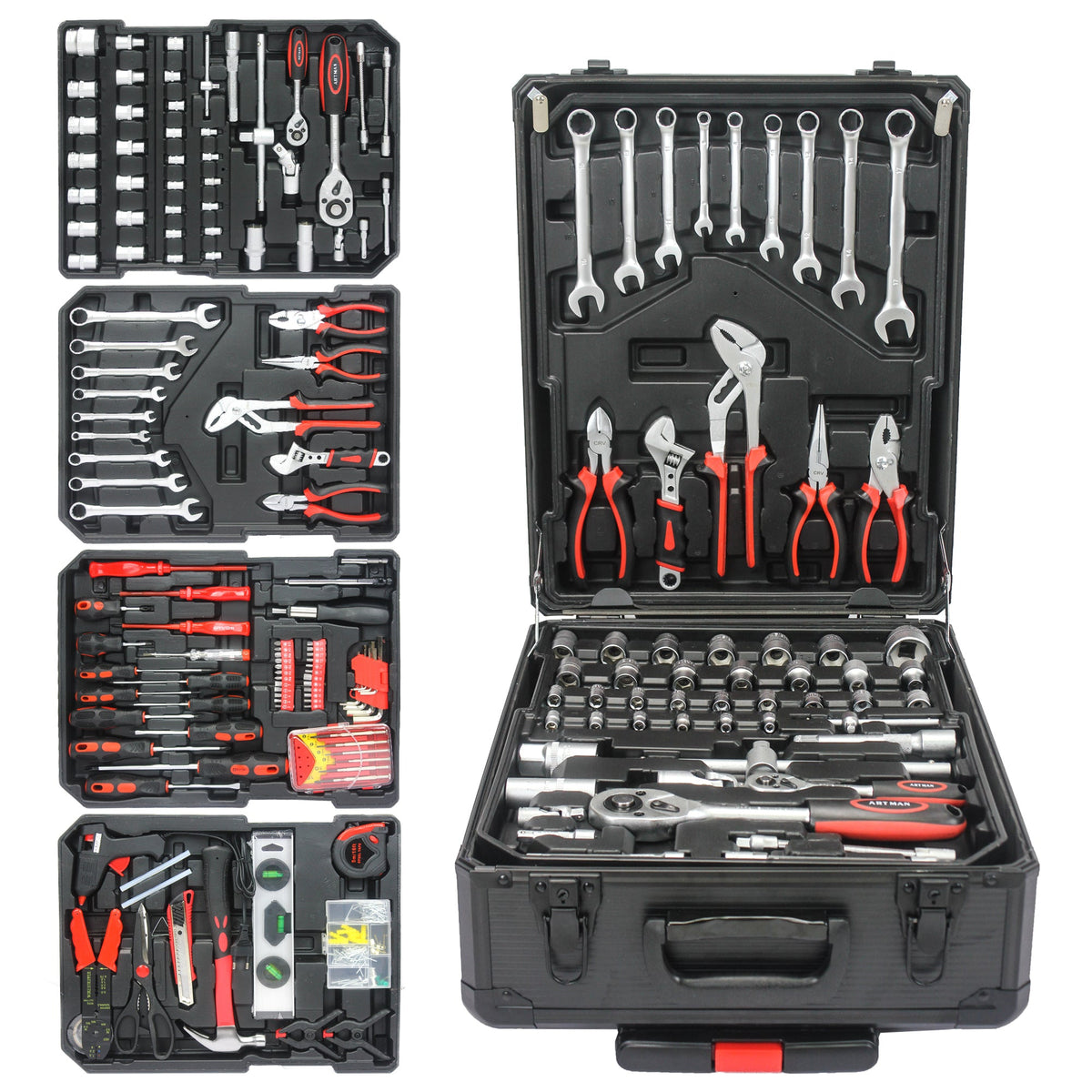 Black Hand Tool Box with 4 Layers of Toolset and Wheels - Fab Heavy Parts